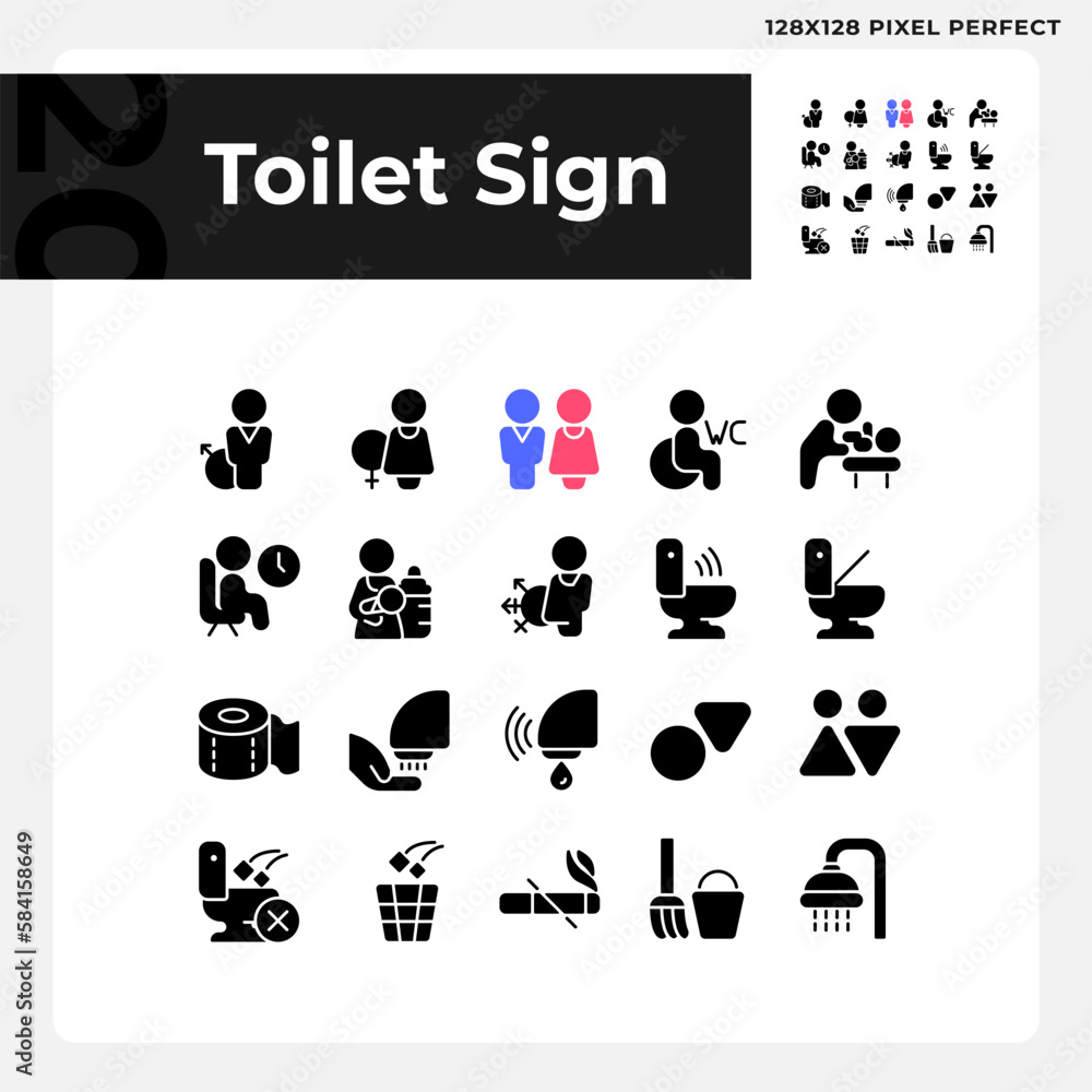 Vektor Toilet sign pixel perfect black glyph icons set on white space ...