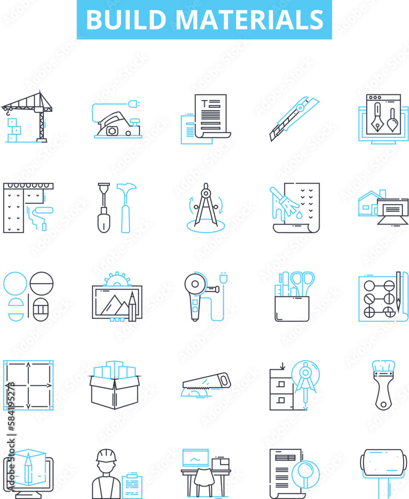 Build materials vector line icons set. Bricks, Cement, Sand, Gravel ...