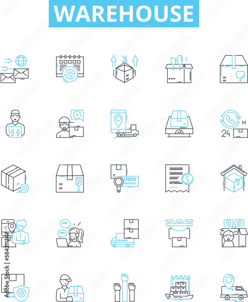 Warehouse vector line icons set. warehouse, storage, depot, facility ...