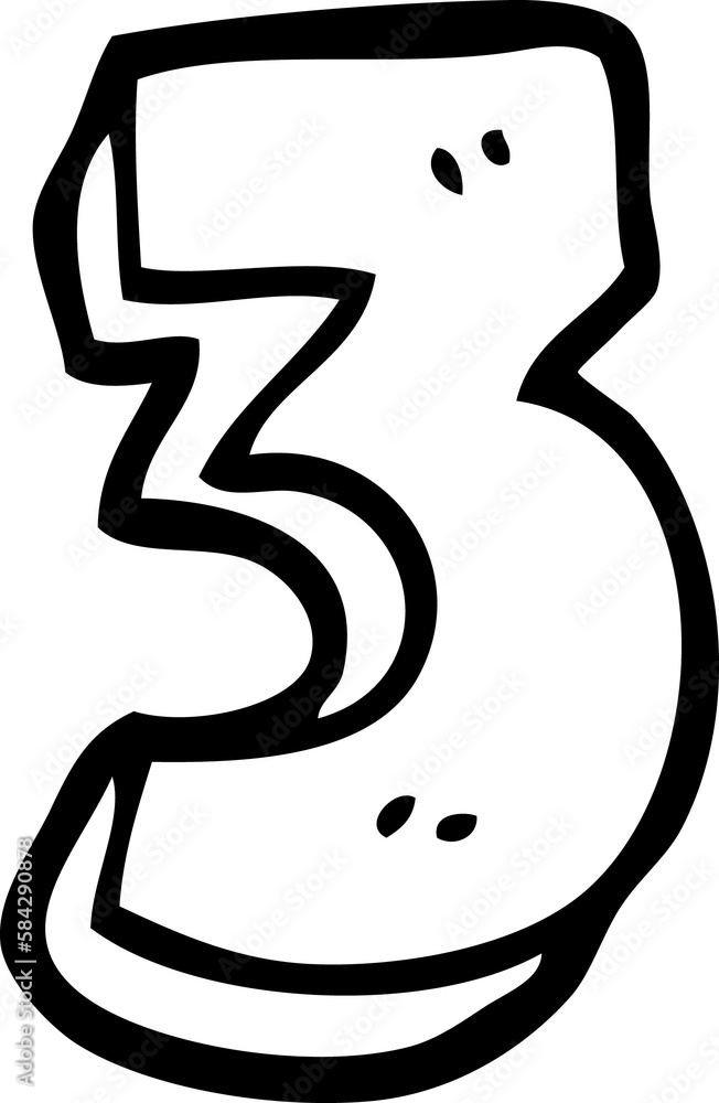 line drawing cartoon number three Stock Illustration | Adobe Stock