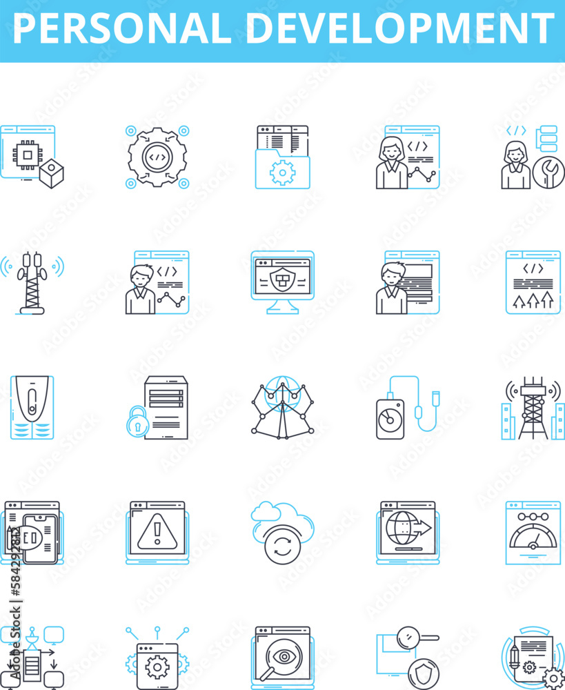 Vector de Stock Personal development vector line icons set. Motivation ...