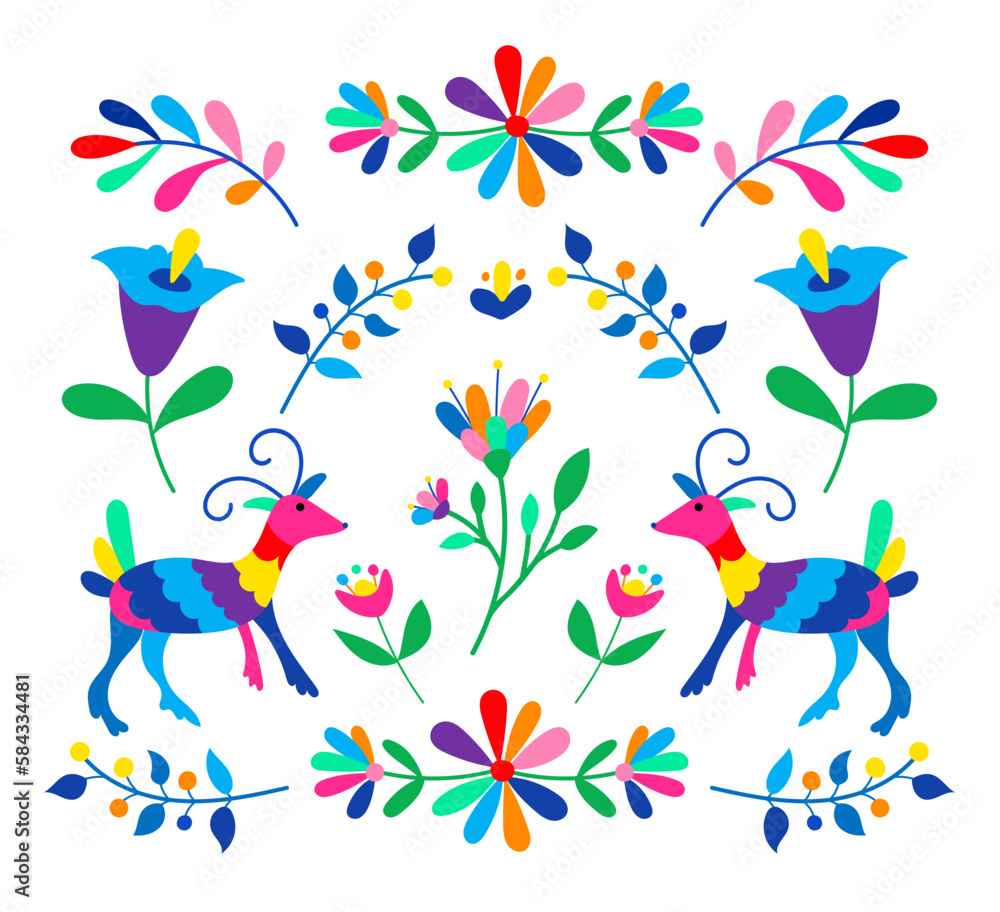 Mexican otomi embrodery ornament. Colorful Mexican Traditional Textile ...