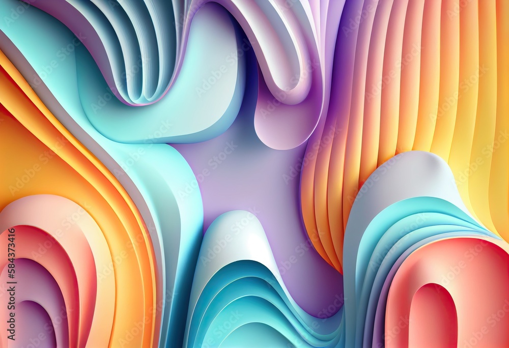 Pastel Rainbow Wavy Background. 3D abstract background with paper cut ...