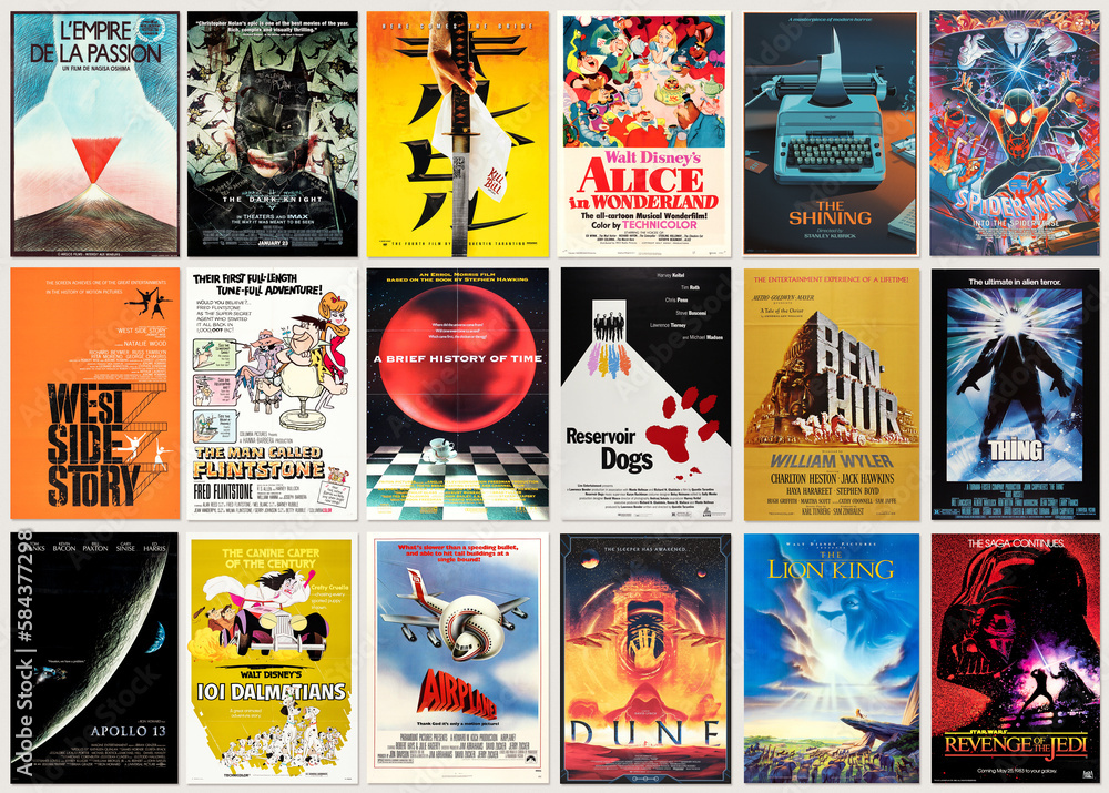 Old vintage movie poster and cinema banner collection Stock Photo ...