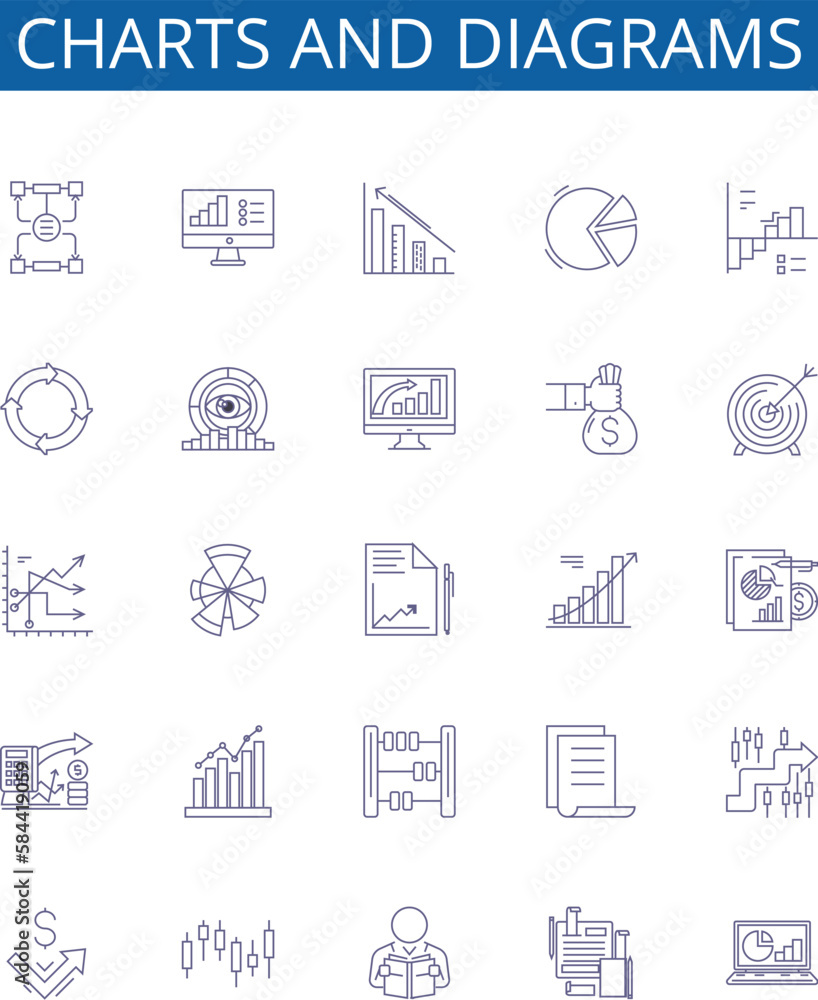 Charts and diagrams line icons signs set. Design collection of Graphs ...
