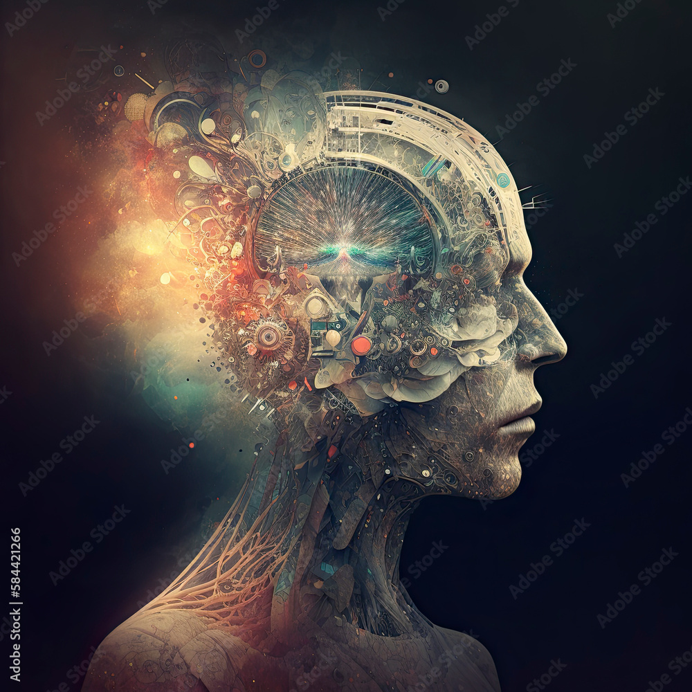 Human consciousness illustrated through design and color on a human ...