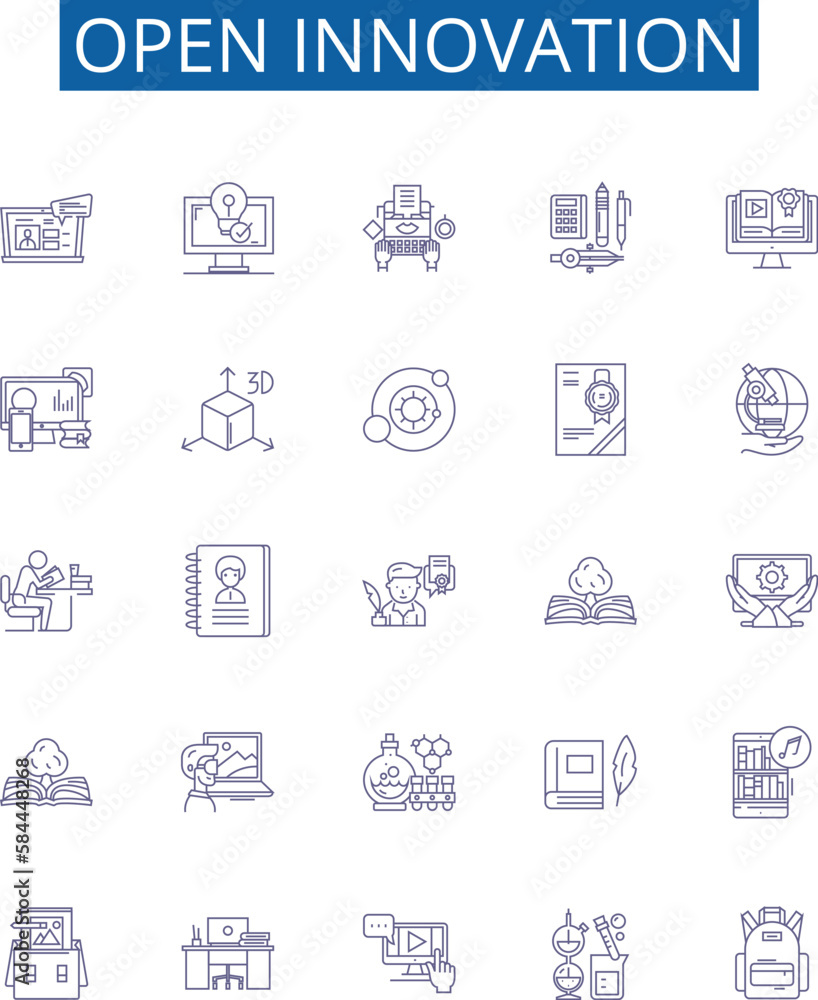 Open innovation line icons signs set. Design collection of Open ...