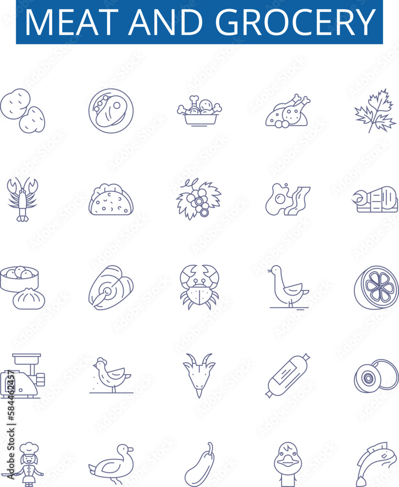 Meat and grocery line icons signs set. Design collection of Meat ...