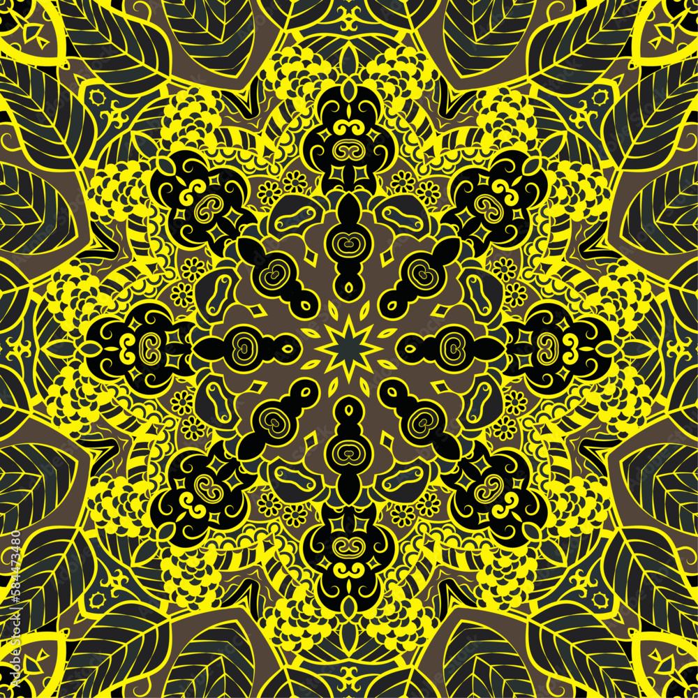 Seamless tile texture. Tracery mehndi design image. Dark toxic colors ...