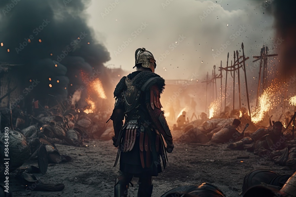 Julius Caesar and his Roman generals and warriors in battle Stock ...