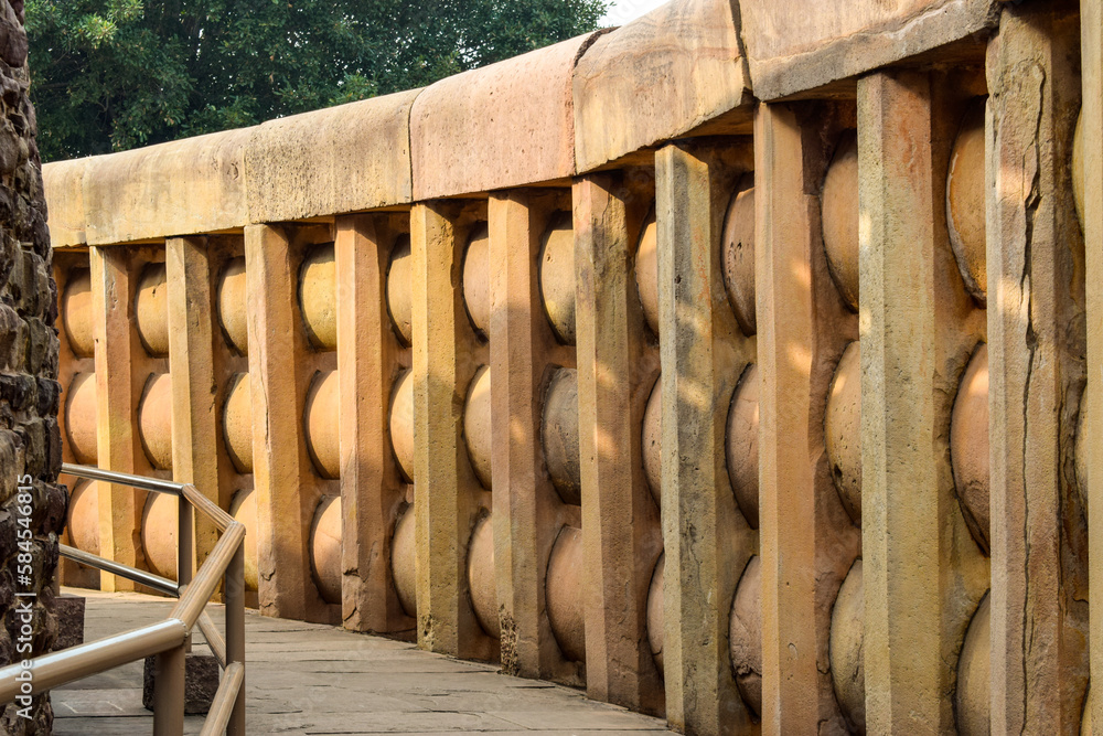 Series of small pillars in a boundary wall. An image of heritage ...