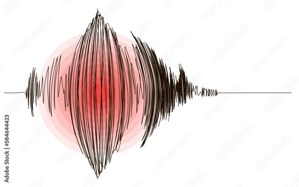 Black seismogram of earthquake with red circles. Seismic activity or ...