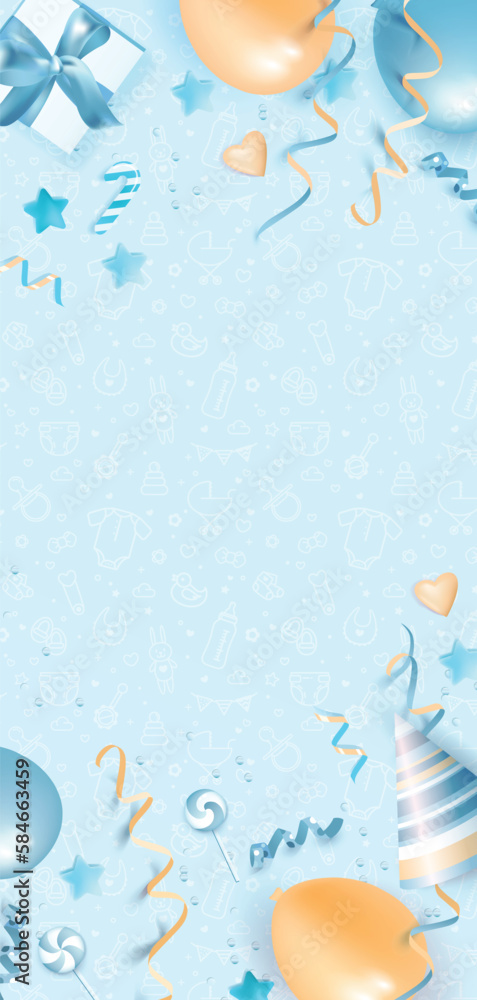 Welcome little king vector poster. Baby Shower Blue Background with ...