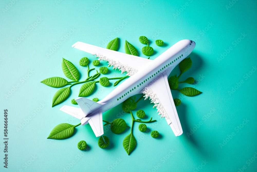 Model of white modern passenger aircraft on green background with ...