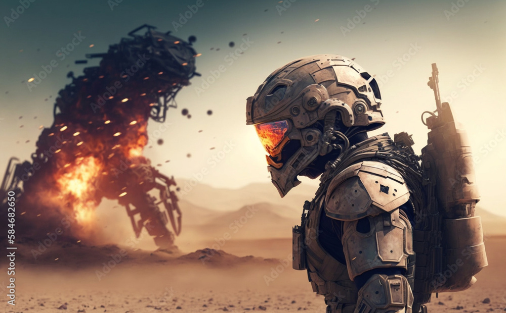 soldier in combat gear or a robot with artificial intelligence, combat ...