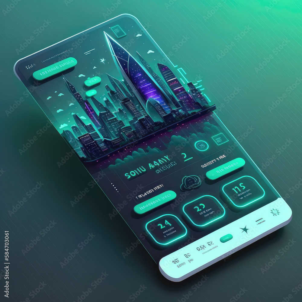 Mobile smart city ui design with AI generation. Stock Illustration ...