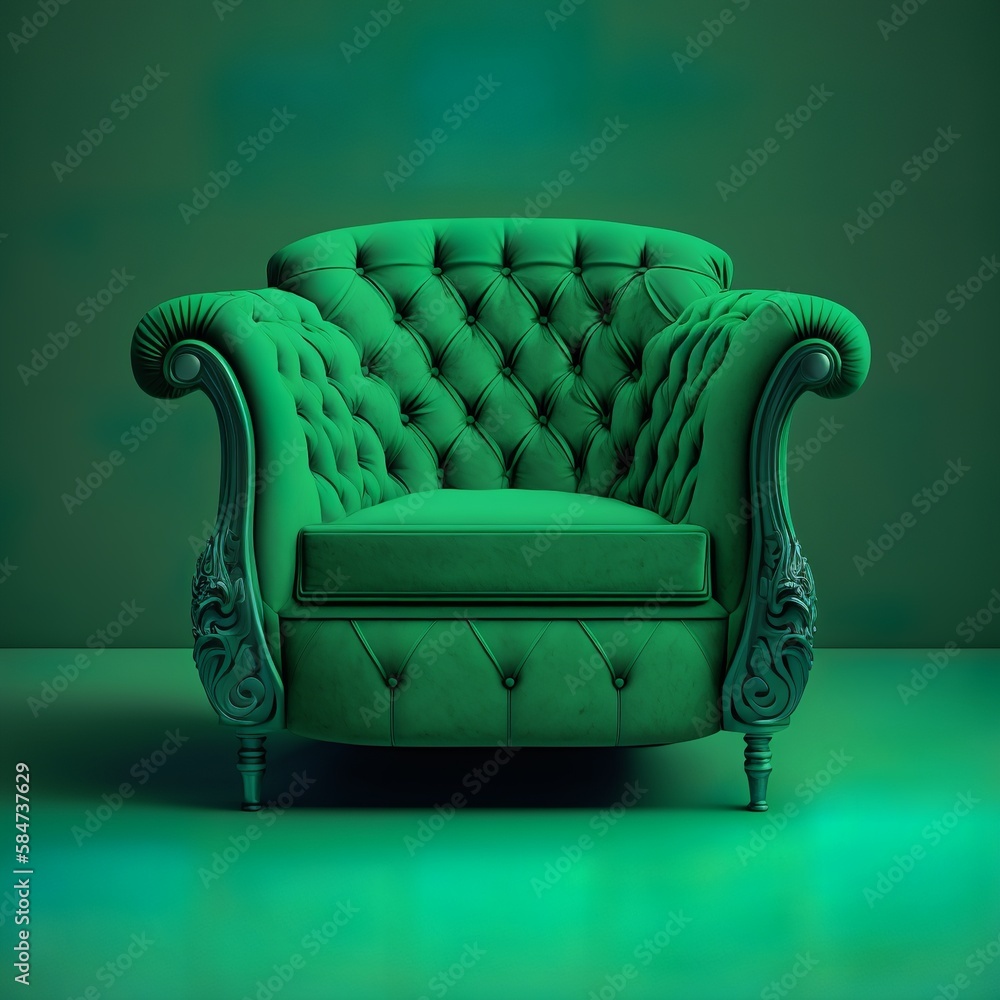 green armchair on green background sofa couch comfortable soft padded ...