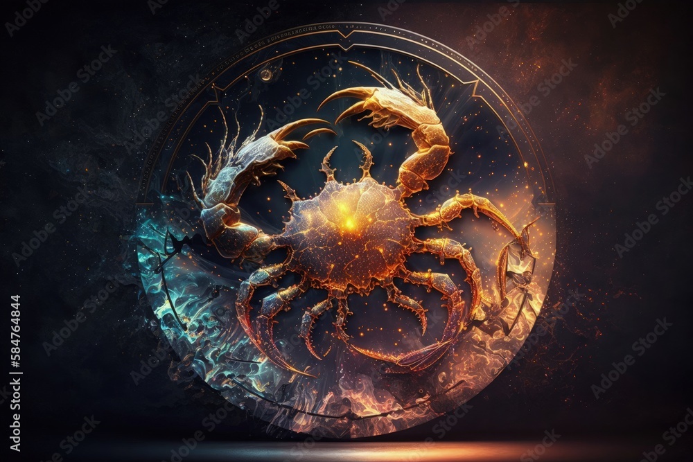 Cancer round zodiac animal sign realistic mystical gold astrology ...