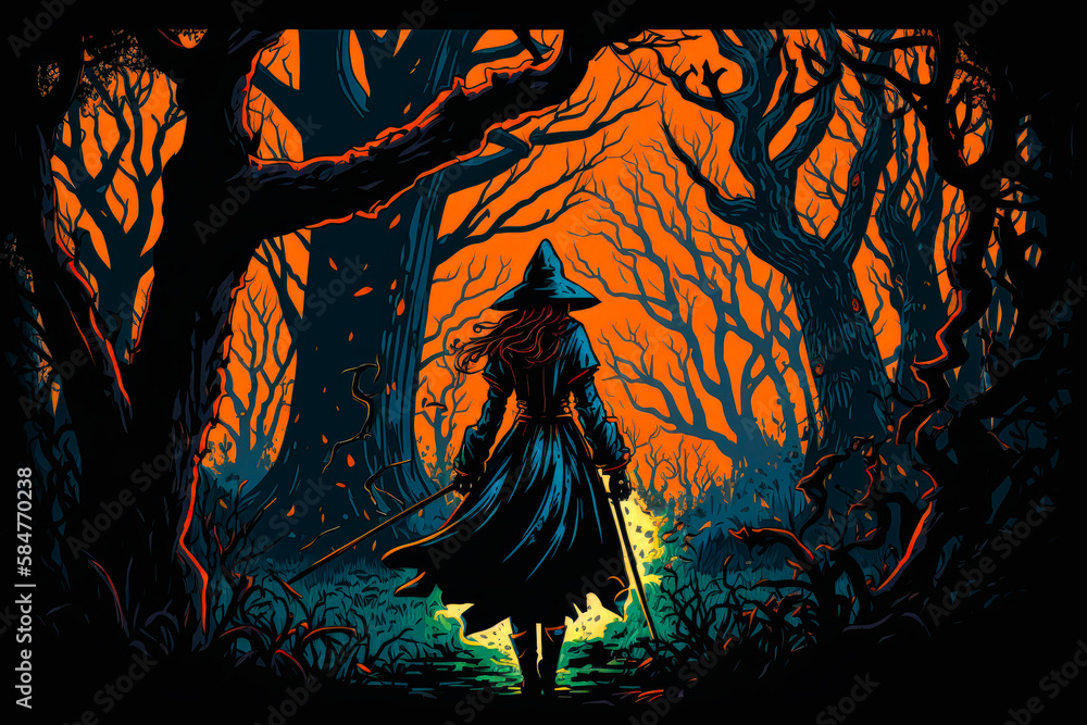fictional hag witch in the woods Stock Illustration | Adobe Stock