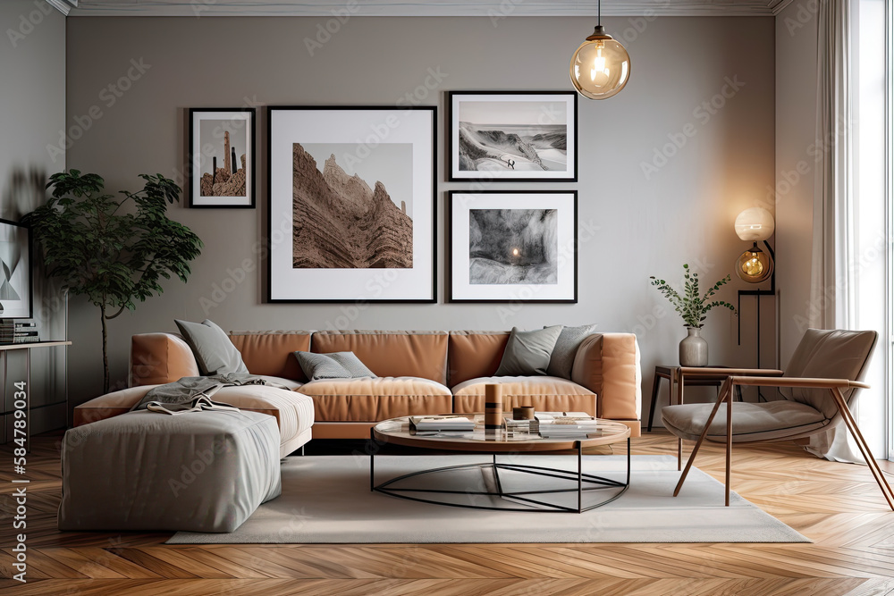 Contemporary Living Room Background for Zoom - Generative AI Stock ...