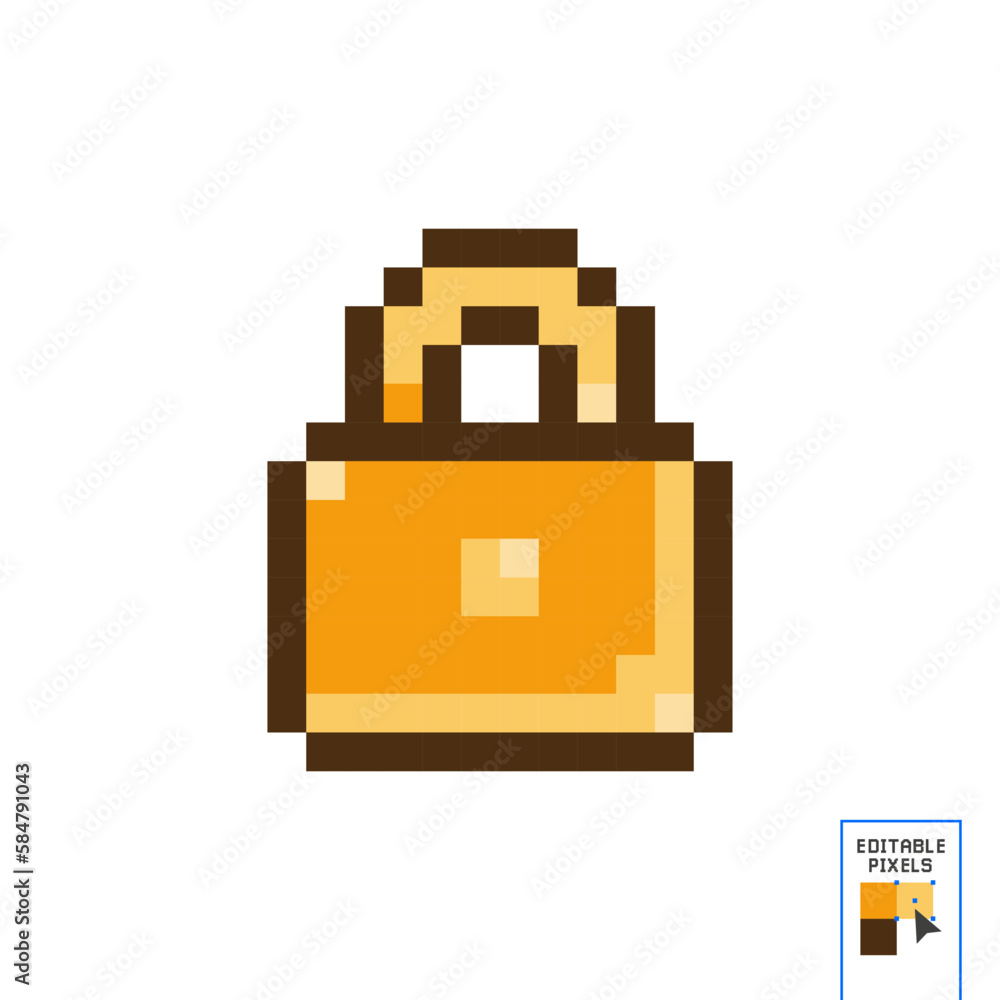 Pixel art lock. Golden lock sticker, pixel art icon, design for logo ...