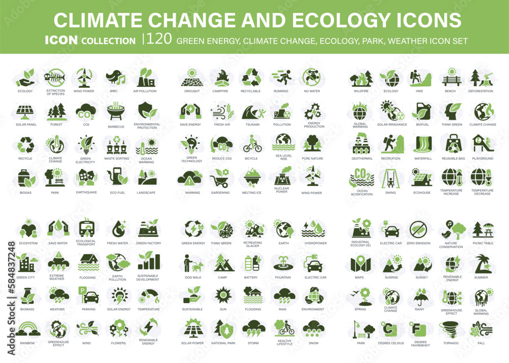 Stock-Vektorgrafik „Climate change, ecology, green energy, park and ...
