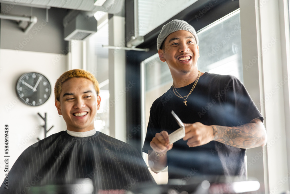 Barber And Client Laugh Together Stock Photo | Adobe Stock