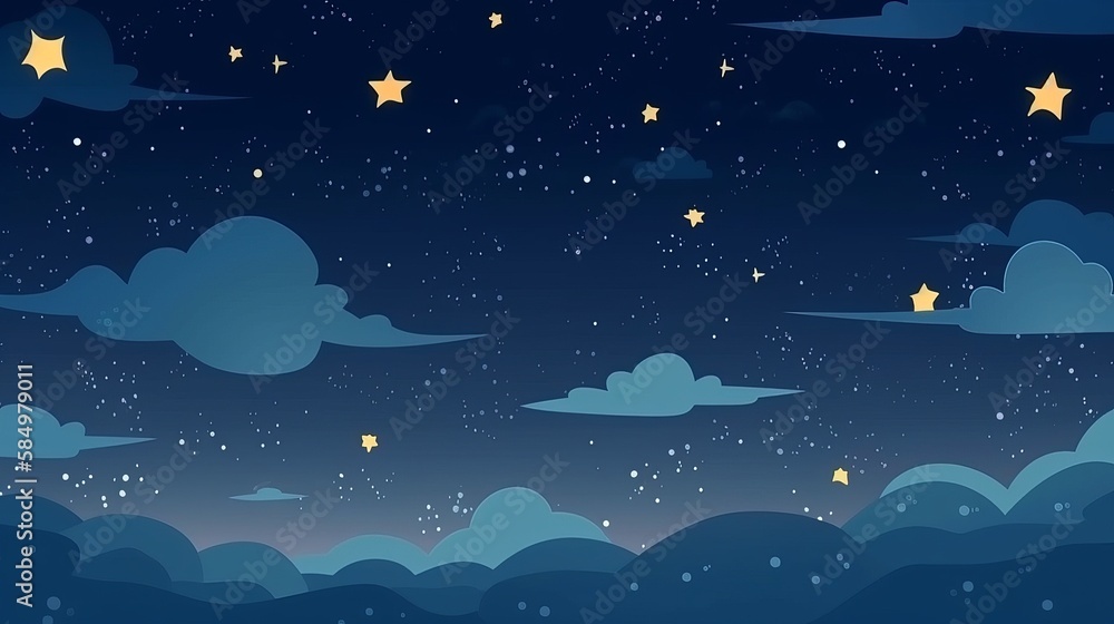 Cartoon space background with bright stars. Night starry sky. Vector ...