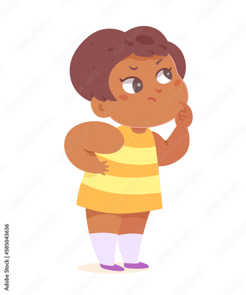 Overweight child thinking, chubby confused character with obesity ...