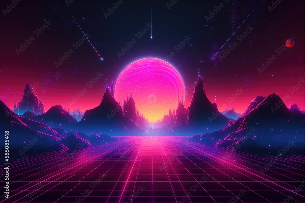 Retro Wave - Landscape Scene - Visualizer - Cyberpunk Synthwave Stock ...