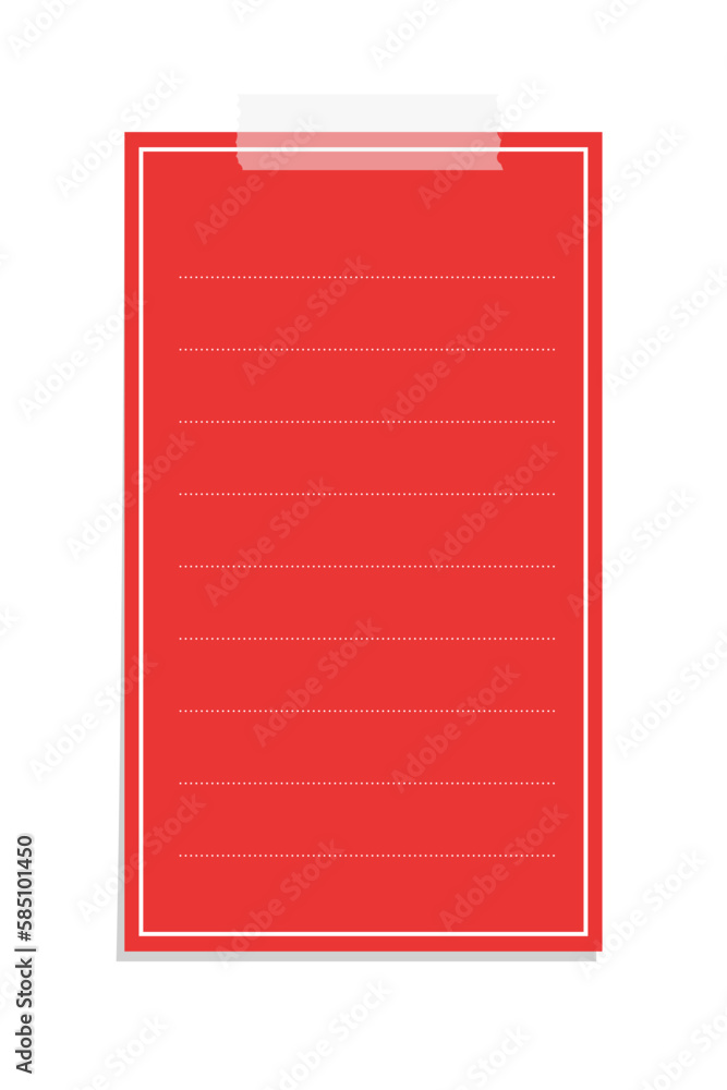 Vertical rectangle red sticky post note template. Taped office memo ...