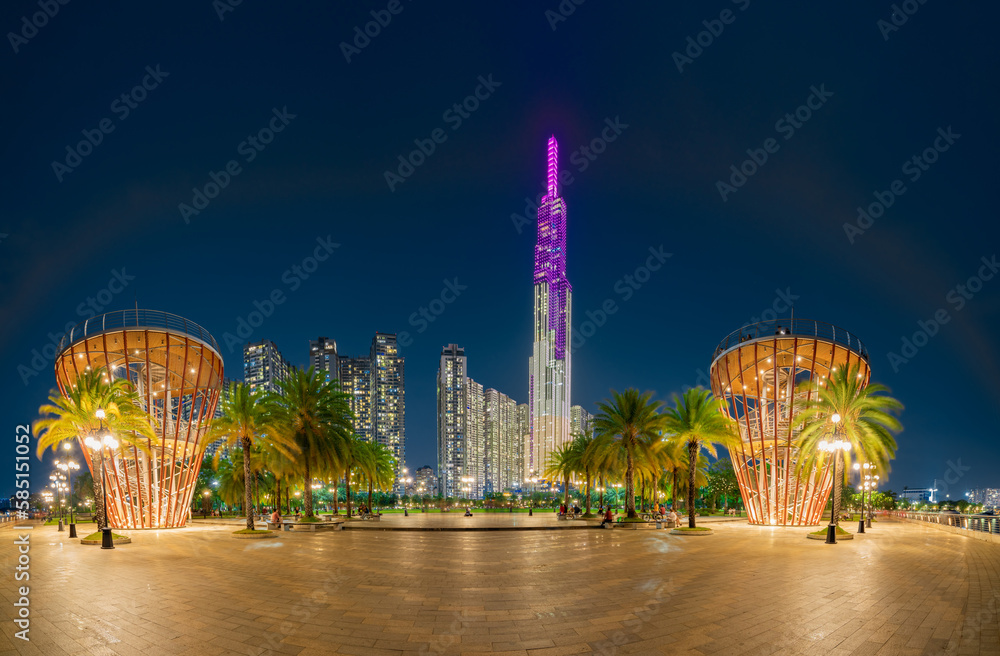 Beautiful night at landmark 81, the tallest building in Vietnam. The ...