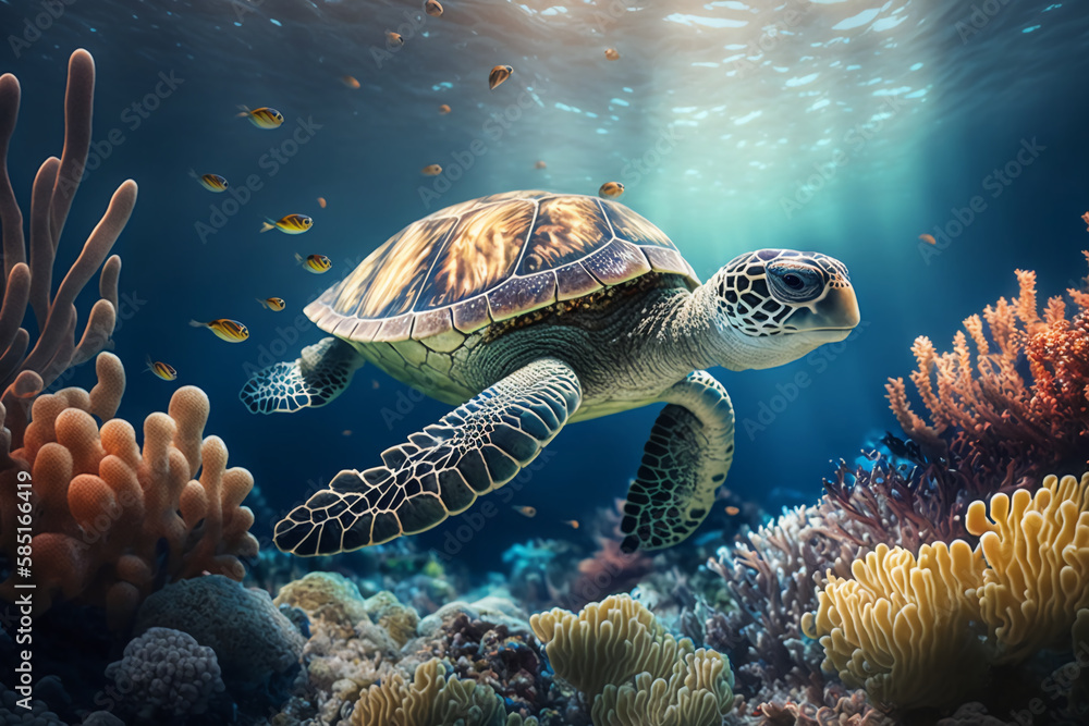 turtle swimming in the sea, Underwater world to enjoy nature, Turtle ...
