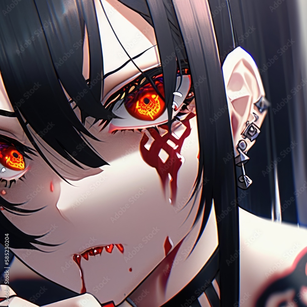 portrait of a yandere anime girl with a lips Stock Illustration | Adobe ...
