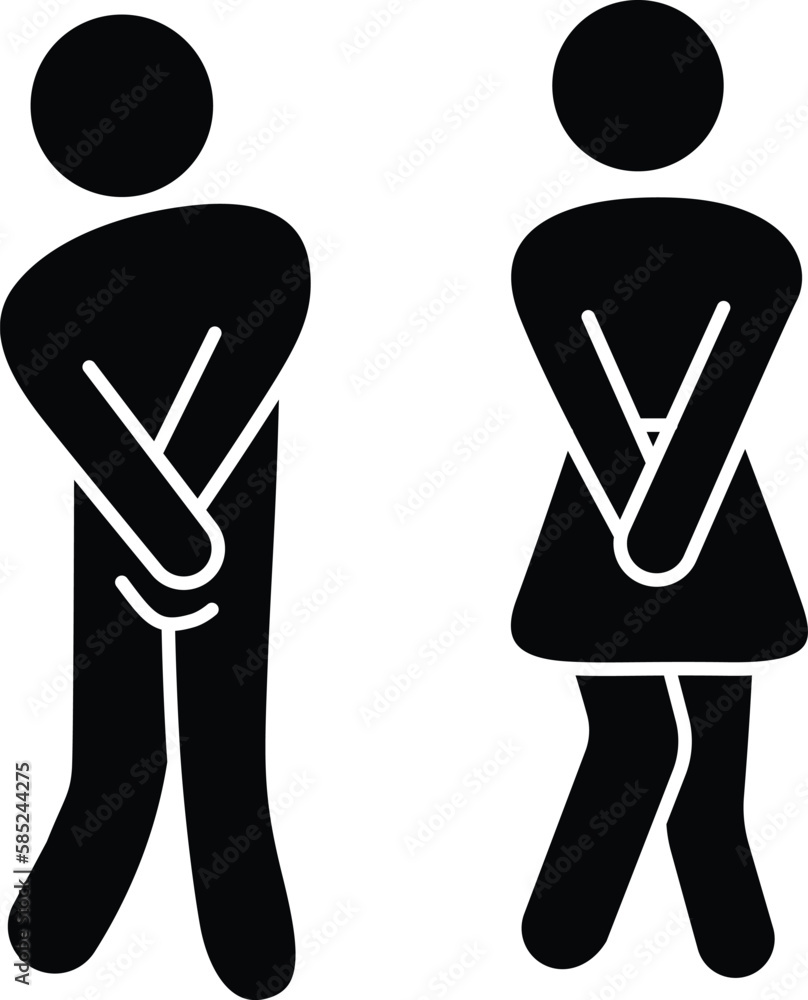 Urgent to pee, Toilet Urge Stick figure silhouette Man and Woman, Girl ...