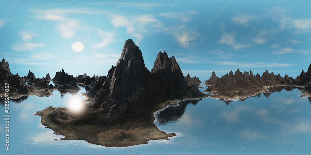 8K HDRI map, ocean landscape, islands with mountains and sandy beaches ...
