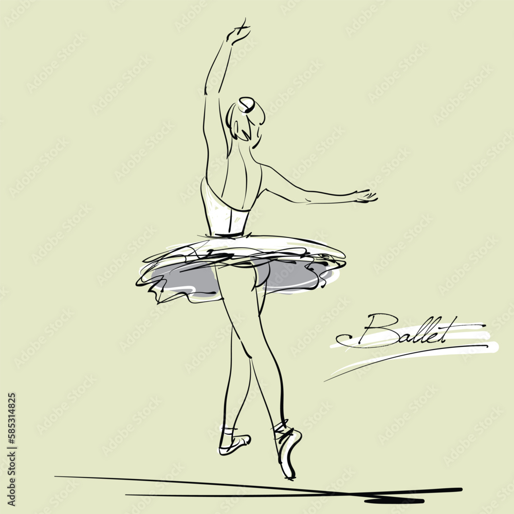art sketch of beautiful young ballerina bow to the audience after the ...