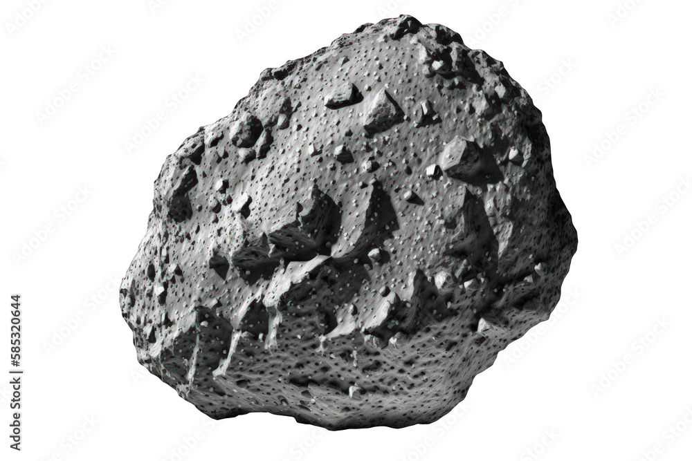 The image features a highly realistic depiction of an asteroid floating ...