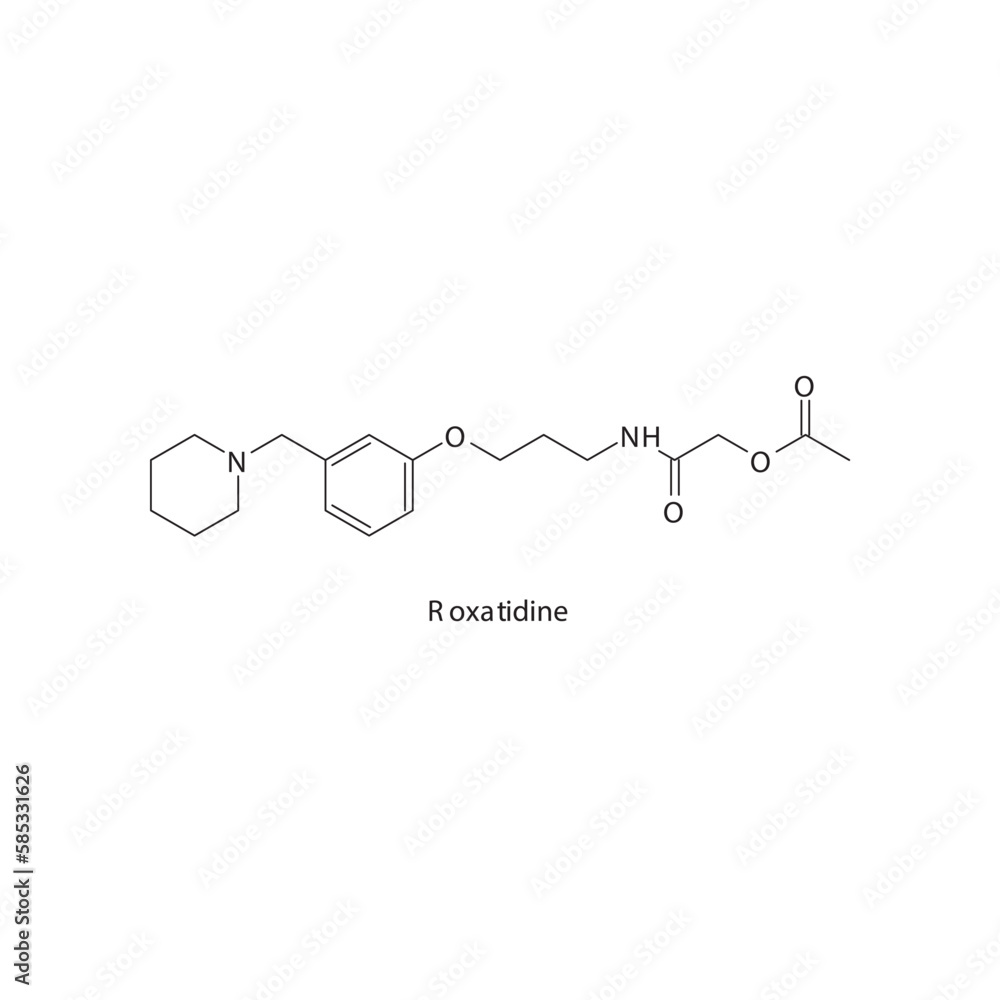 Roxatidine flat skeletal molecular structure H2 receptor antagonist ...