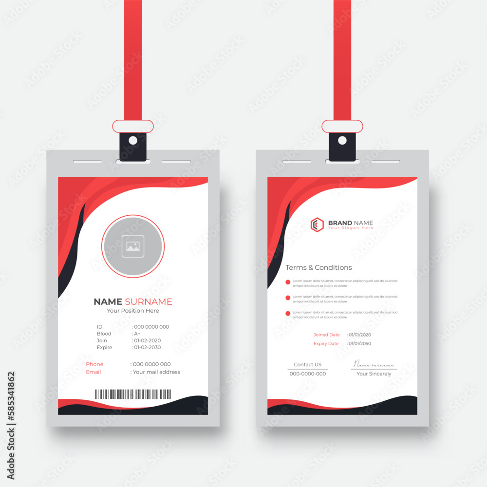 Modern and minimalist company employee id card template. Red office ...