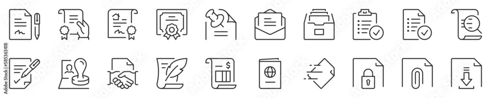 Documents thin line icon set. Symbol collection in transparent ...