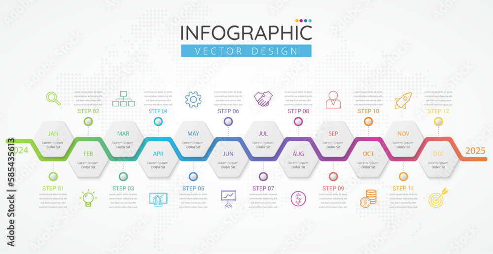 Infographic template for business. 12 Months Timeline diagram calendar ...