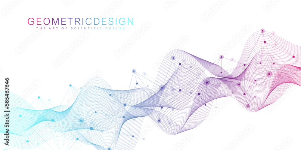 Digits abstract background with connected line and dots, wave flow ...