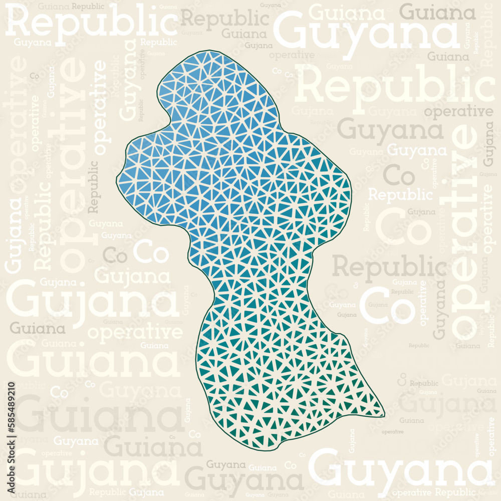 Guyana map design. Country names in different languages and map shape ...