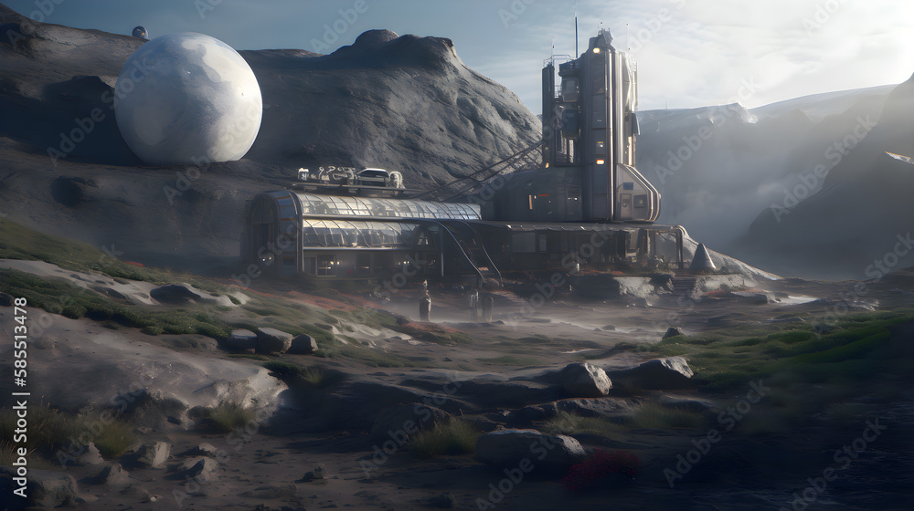 Une base de recherche construite à la surface d'une planète rocheuse ...