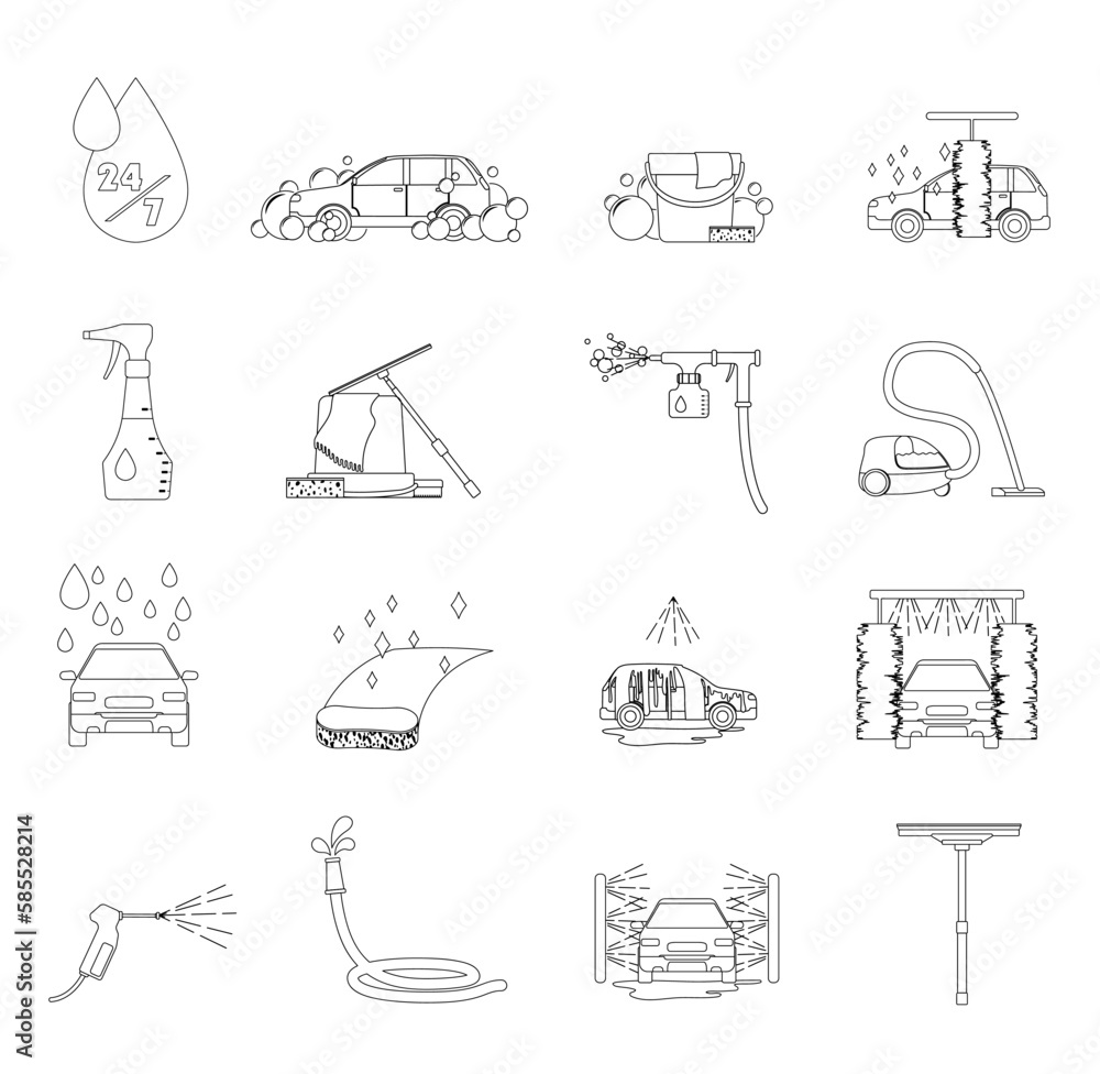Set of carwash icons isolated on white background. Big collection of ...