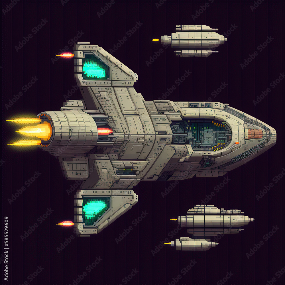 Pixel art spaceship, video game art style Stock Illustration | Adobe Stock