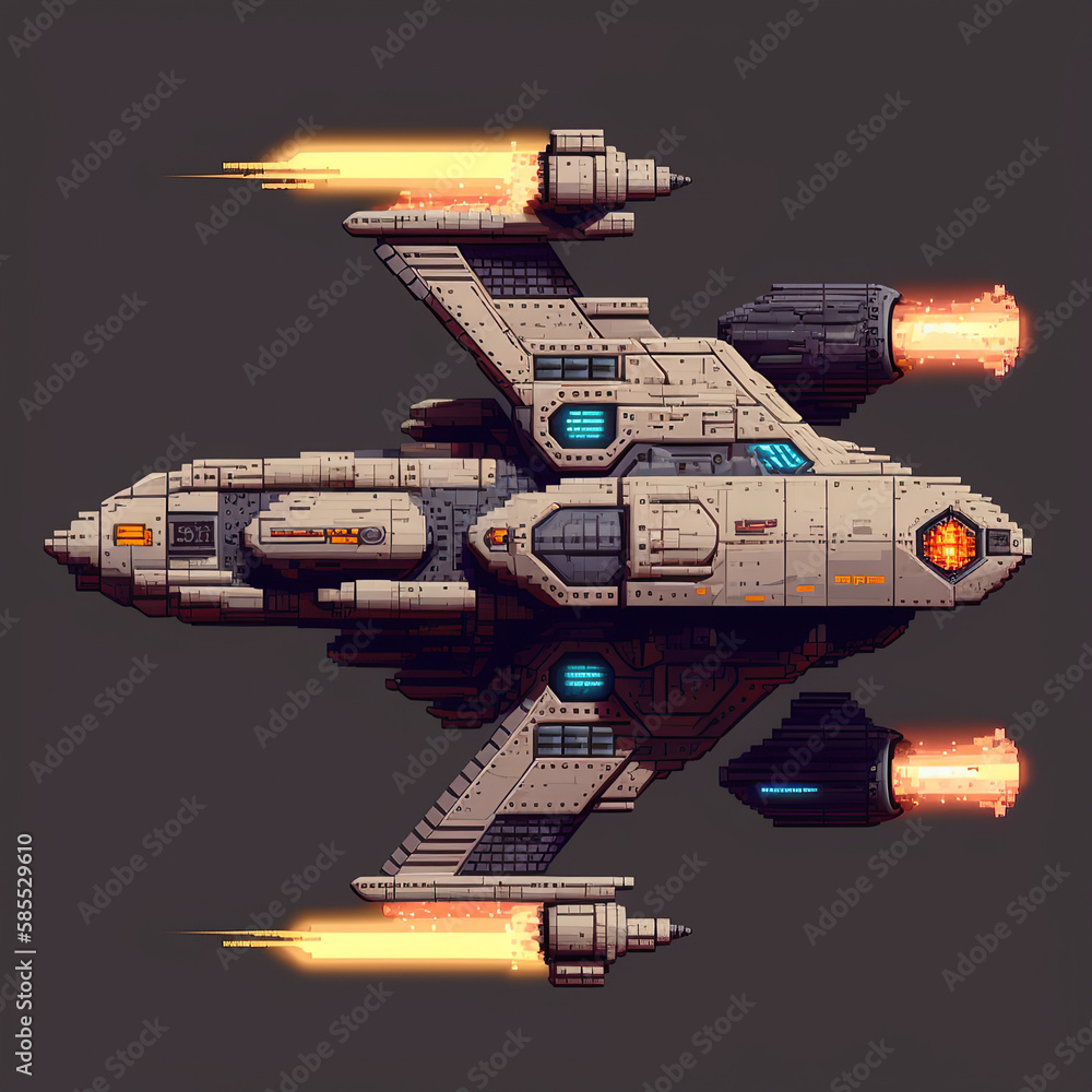 Pixel art spaceship, video game art style Stock Illustration | Adobe Stock