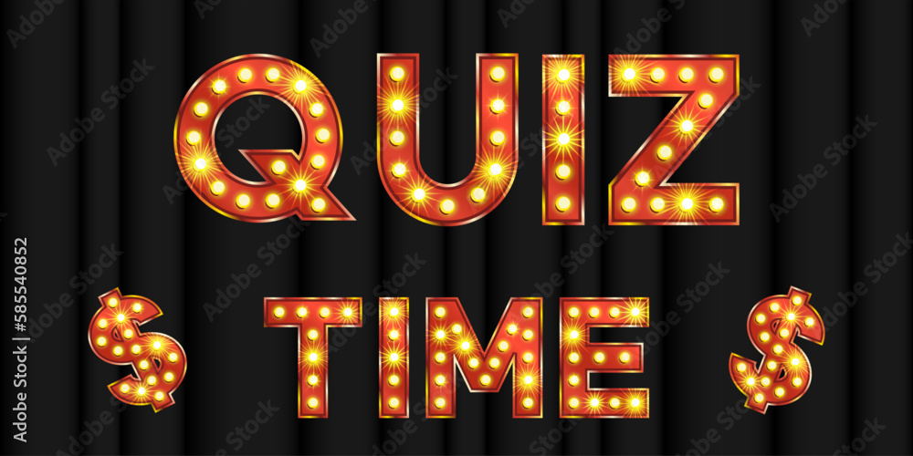 Quiz time title typography in gold and red. Trivia question on black ...