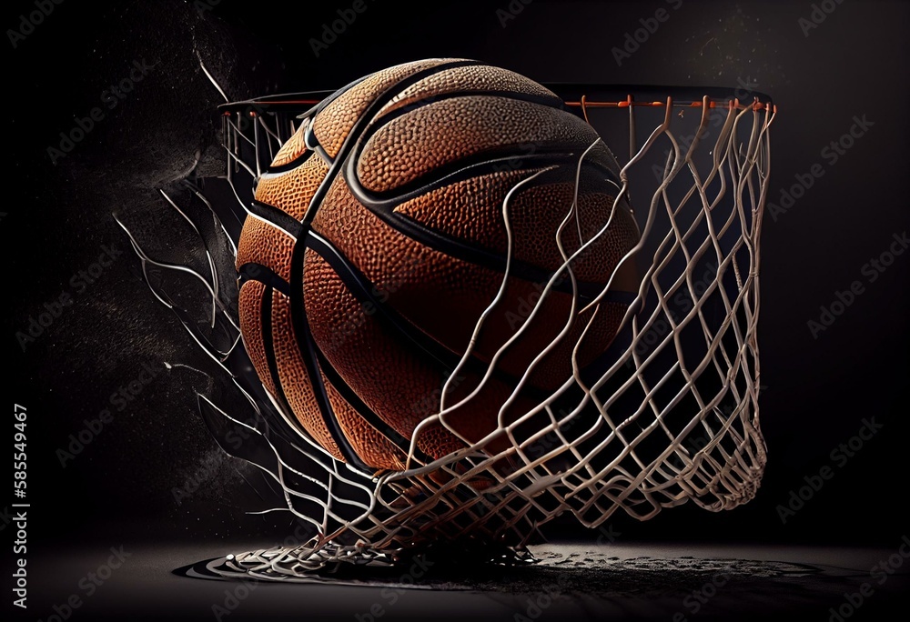 Sport concept. Basketball. Scoring basket with black background and ...